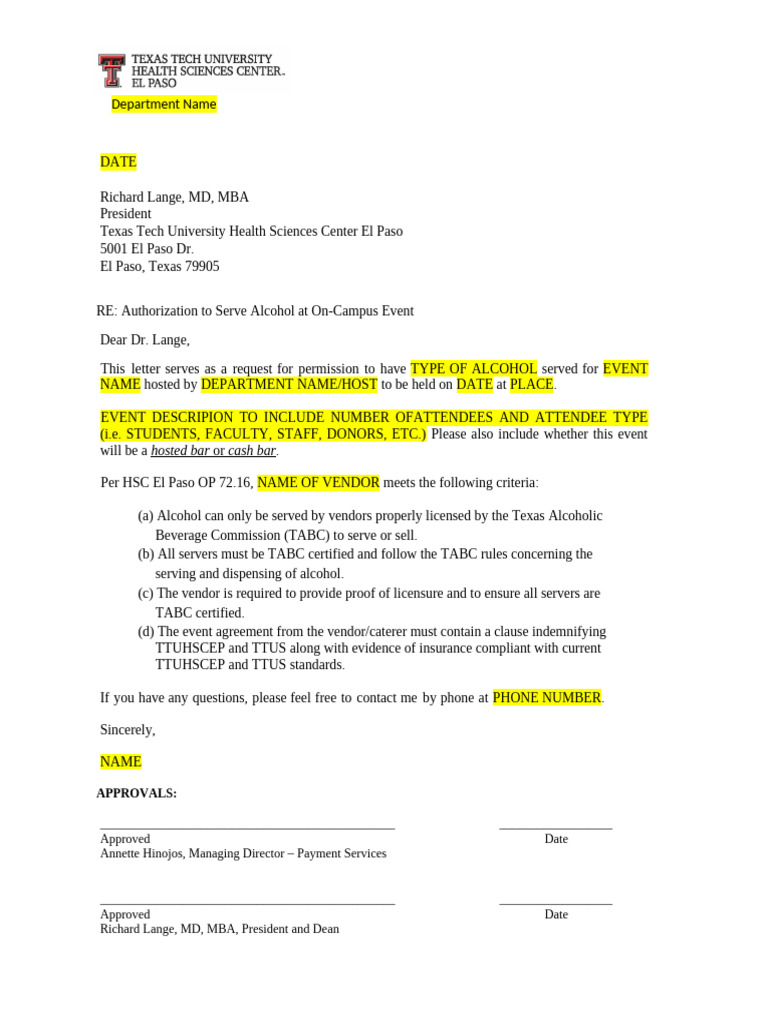 Alcohol Request Letter-Template | PDF