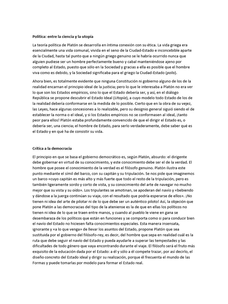 Política. Platón | PDF | Platón | Estado (política)