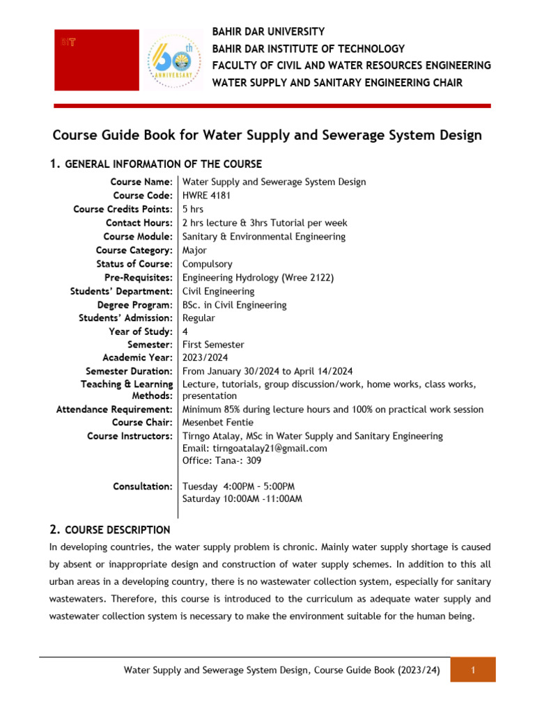 WS&SSD-Course Guide Book | PDF | Sanitation | Sanitary Sewer