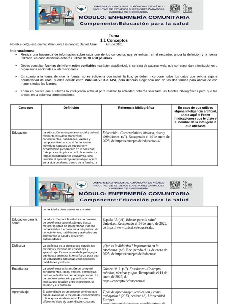Actividad 1.1 Conceptos (Final) DAVH | PDF | Enseñando | Aprendizaje