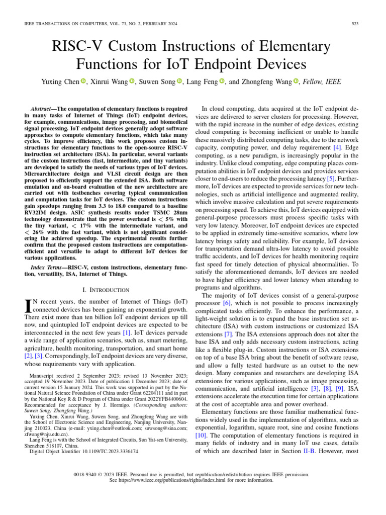 RISC-V Custom Instructions of Elementary Functions for IoT Endpoint Devices | PDF | Internet Of ...