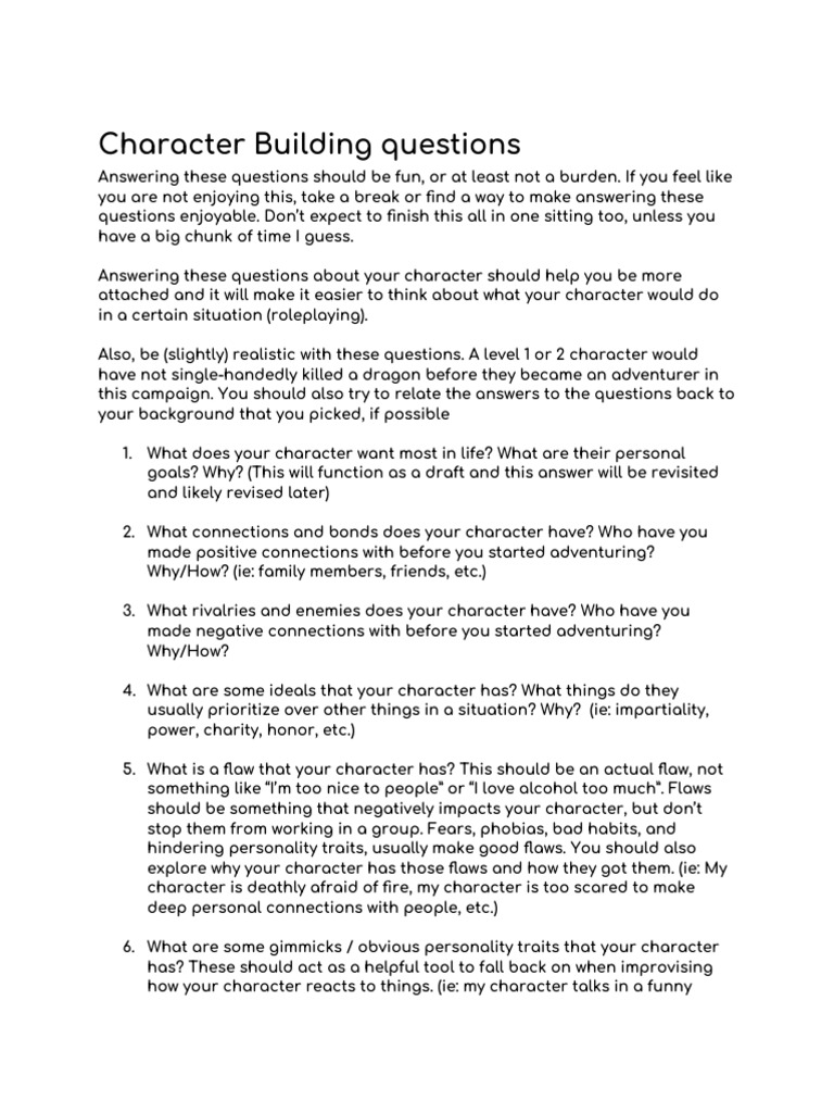 Character Development Sheet | PDF