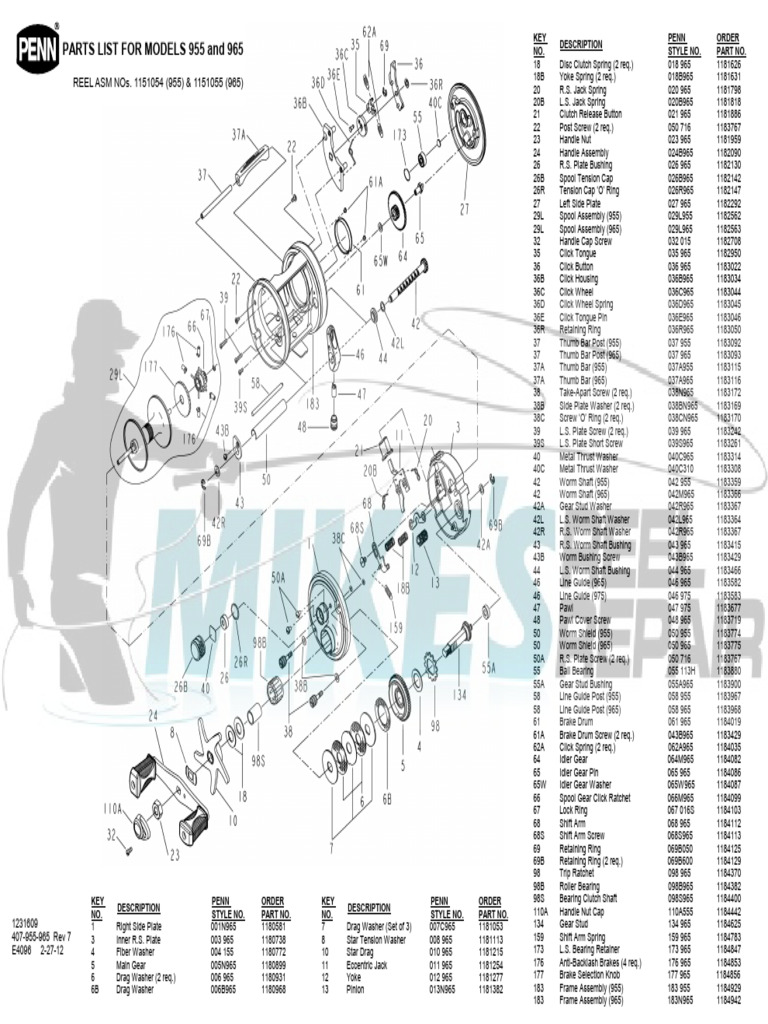 Penn 965 INTERNATIONAL BAITCAST REV 7 Schematic | PDF | Mechanical ...