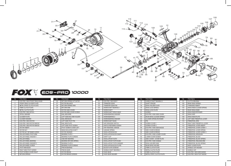Eos Pro 10000 Reel Exploded Diagram | PDF | Clutch | Screw