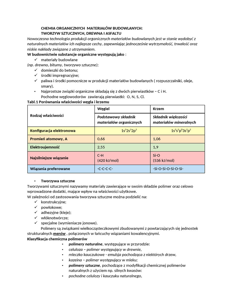 Temat 10. Chemia Organicznych Materialów Bdowlanych | PDF