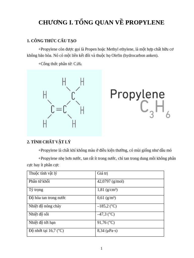 Chương I. Tổng Quan Về Propylene: 1. Công Thức Cấu Tạo | PDF
