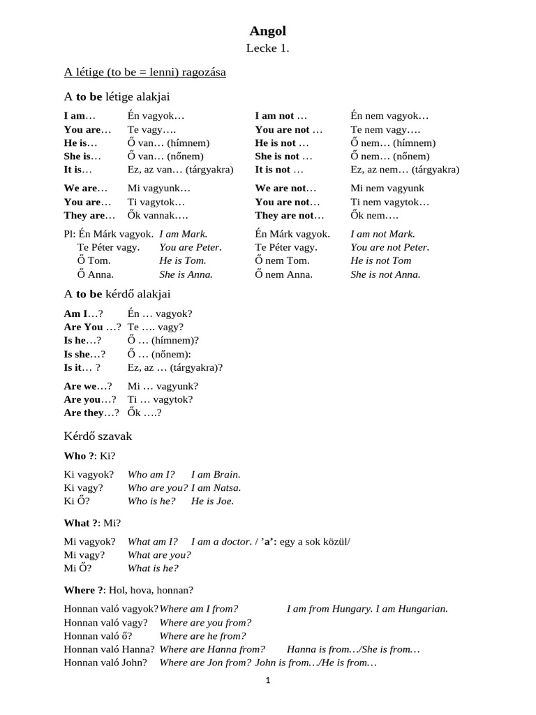 Angol 1.lecke | PDF