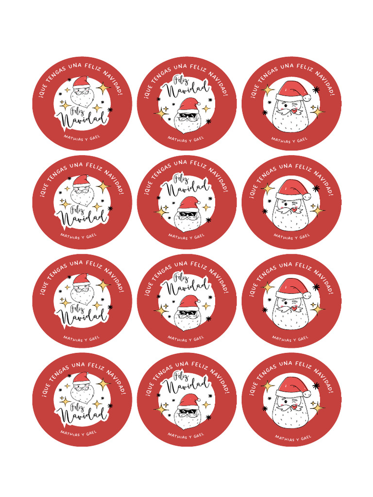 Documento A4 Stickers para Navidad Ilustrado Rojo Oscuro | PDF