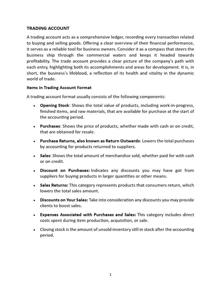 Description of Items in Trading, P&L and Balance Sheet | PDF | Equity ...