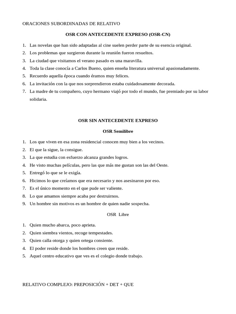 Oraciones Subordinadas de Relativo | PDF