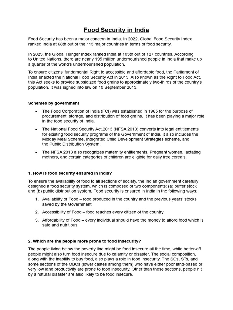 Food Insecurity in India | PDF | Agriculture | Green Revolution