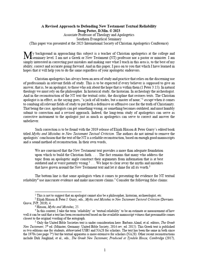 A Revised Approach to Defending the New Testament by Doug Potter | PDF ...