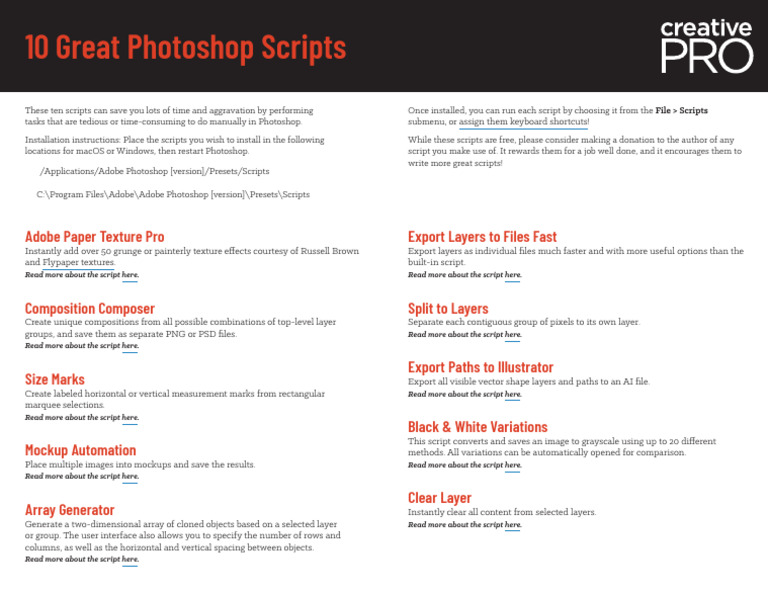 CreativePro 10 Great Photoshop Scripts Read Me | PDF | Adobe Photoshop | Graphics