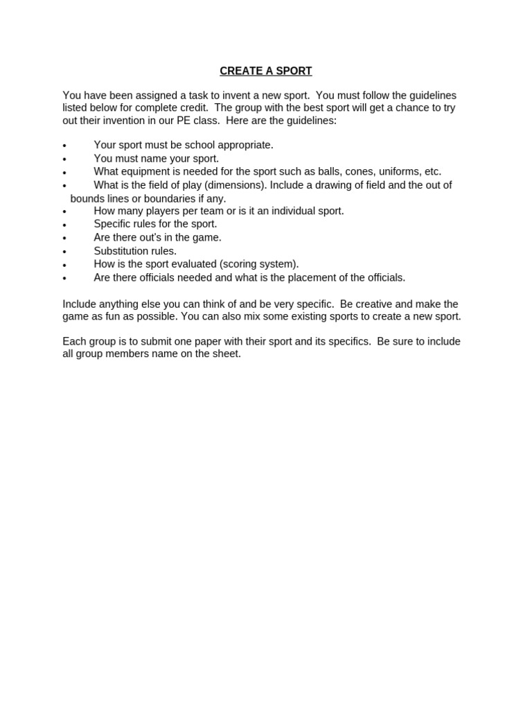 Create A Sport | PDF
