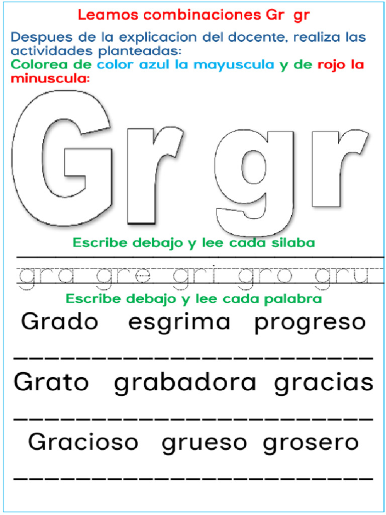 Guia Combinacion GR, Frases y Dictado | PDF