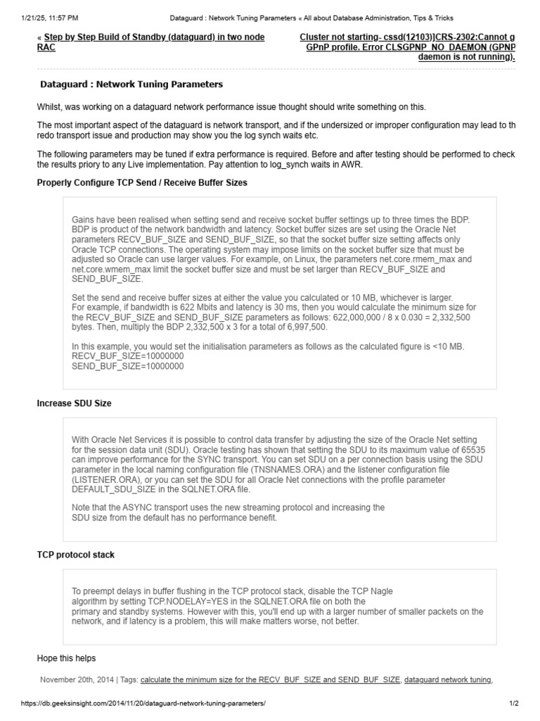 Dataguard _ Network Tuning Parameters « All about Database ...