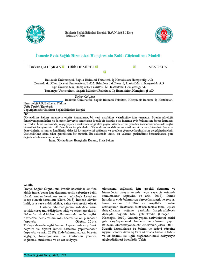 Nmede Evde Sa l k Hizmetleri Hem Iresinin Rol G Lendirme Modeli[#798958]-1305628 | PDF