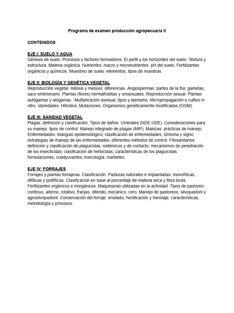 Programa de Examen Producción Agropecuaria II | PDF | Suelo | Flores