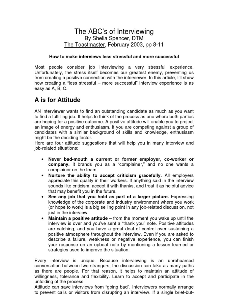 The ABC's of Interviewing: A Is For Attitude | PDF | Job Interview ...