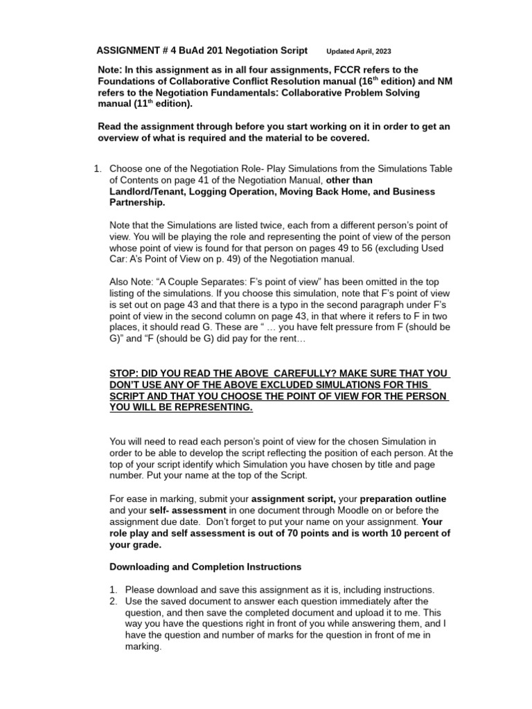 Assignment 4 Neg. Script | PDF | Empathy | Negotiation