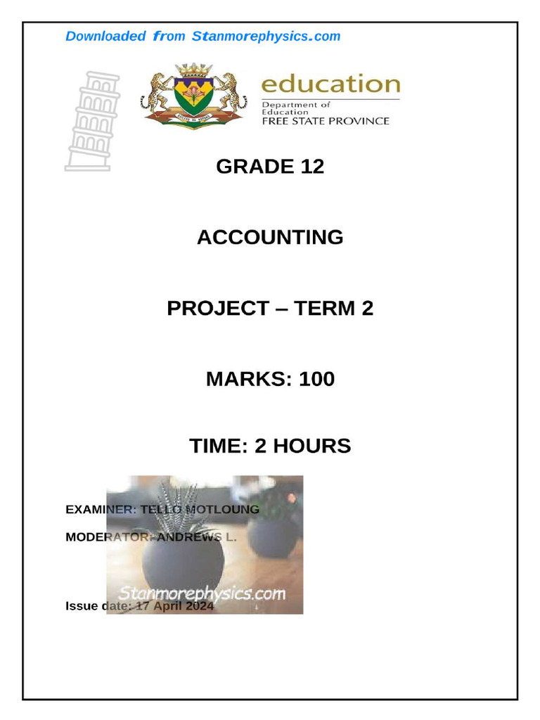 FS Accounting Grade 12 Project 2024 Term 2 | PDF