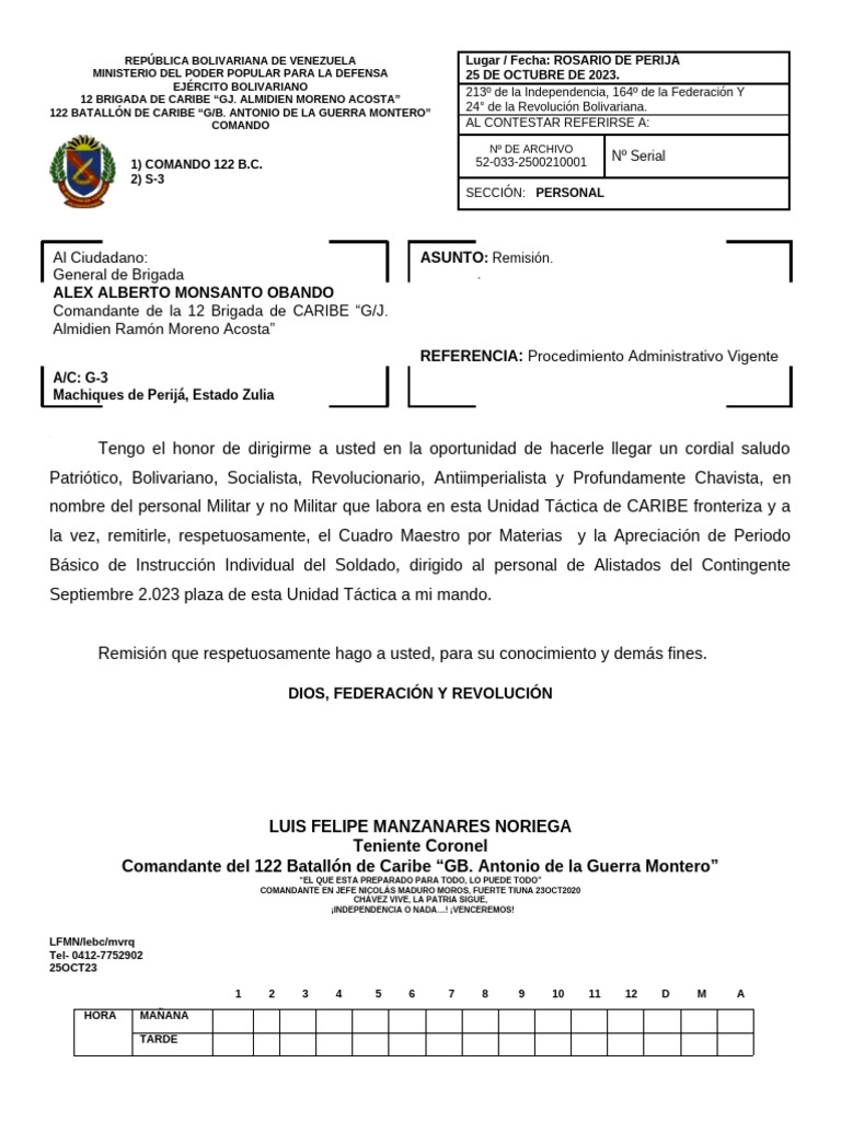 OFICIO Modelo 12 BRICAR | PDF | Venezuela | Militar