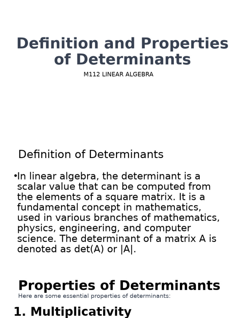 Definition and Properties of Determinants | PDF | Determinant | Matrix ...