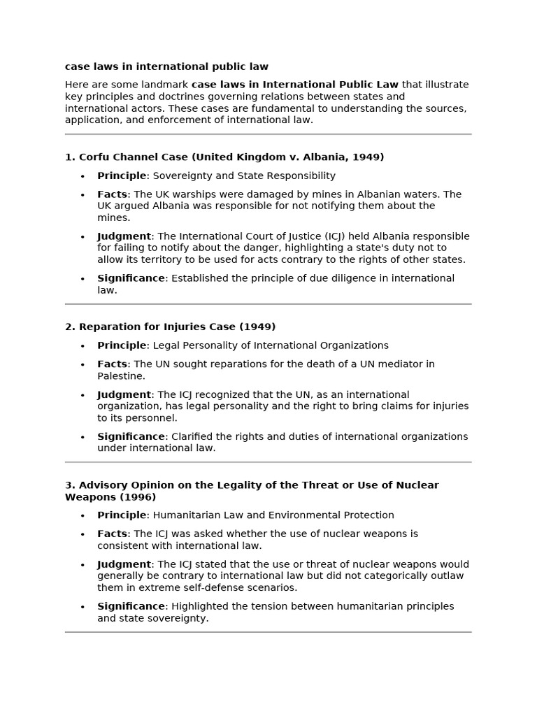 Case Laws in International Public Law | PDF | International Law ...