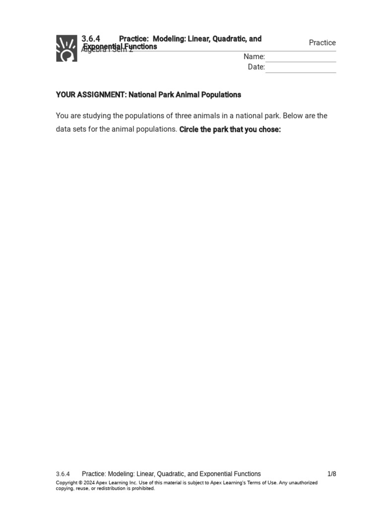 3.6.4 Practice - Modeling - Linear, Quadratic, and Exponential ...