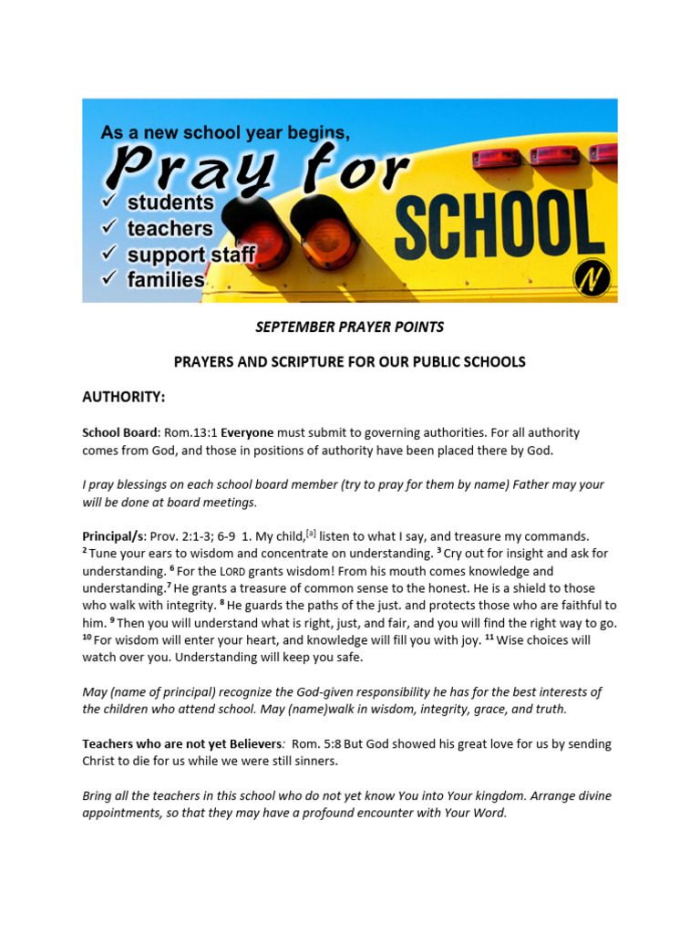 Prayer For The New School Year | PDF | Wisdom | Prayer