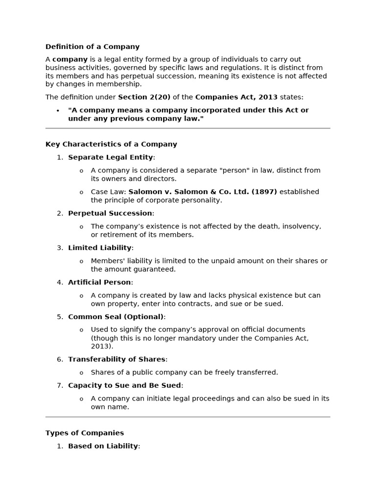 Definition of a Company | PDF | Companies | Corporate Law