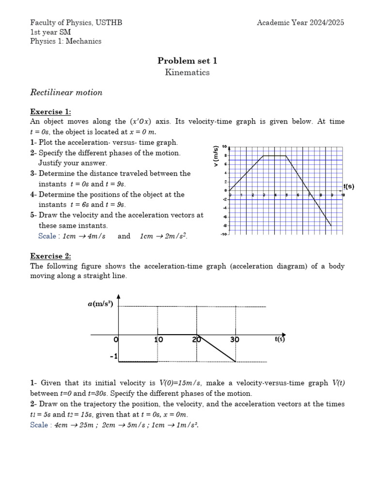 Problem Set 1 - Kinematics (SM) | PDF | Acceleration | Velocity