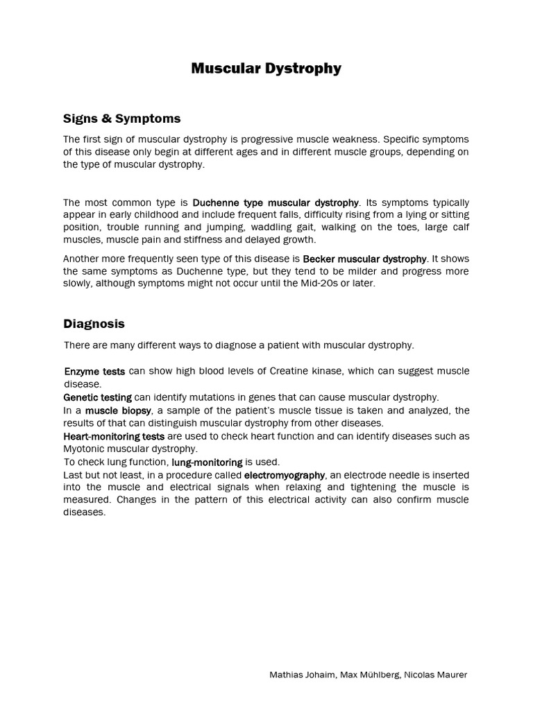 Muscular Dystrophy Handout | PDF | Muscular Dystrophy | Genetic Disorder