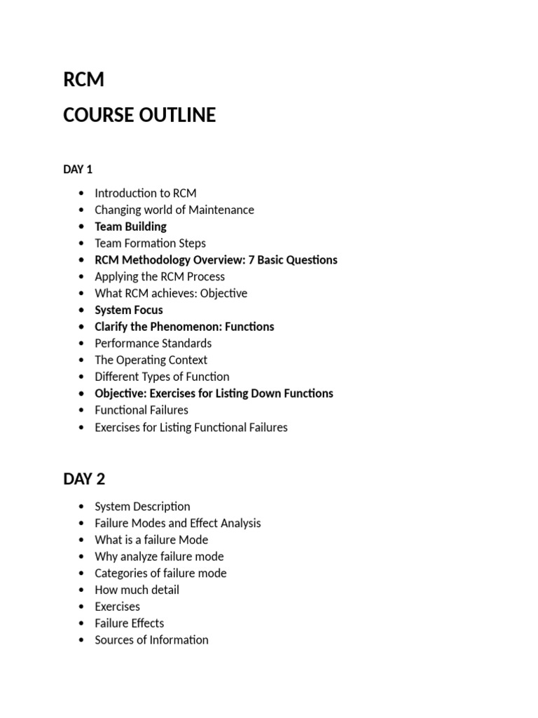RCM Course Outline | PDF