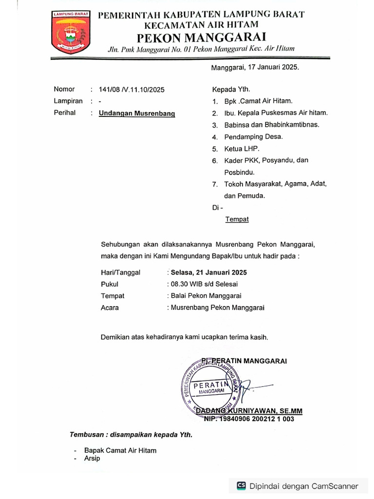 undangan musrenbang pekon manggarai | PDF