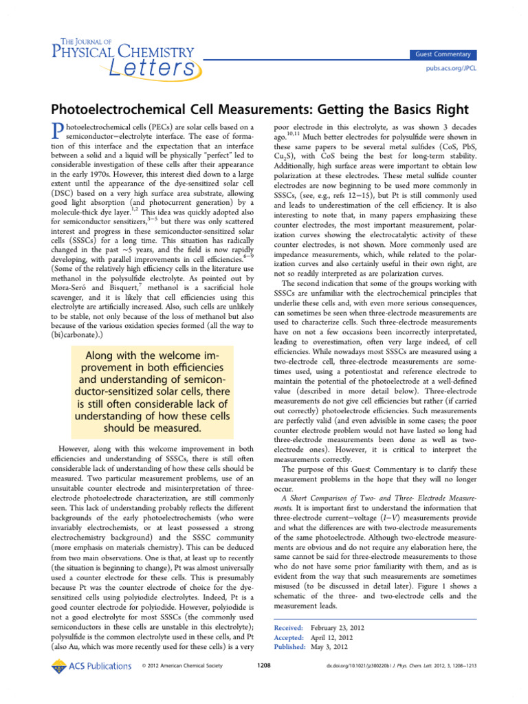 Photoelectrochemical Cell Measurements | PDF | Electrochemistry | Electrode