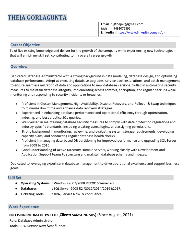 Theja Resume | PDF | Databases | Microsoft Sql Server