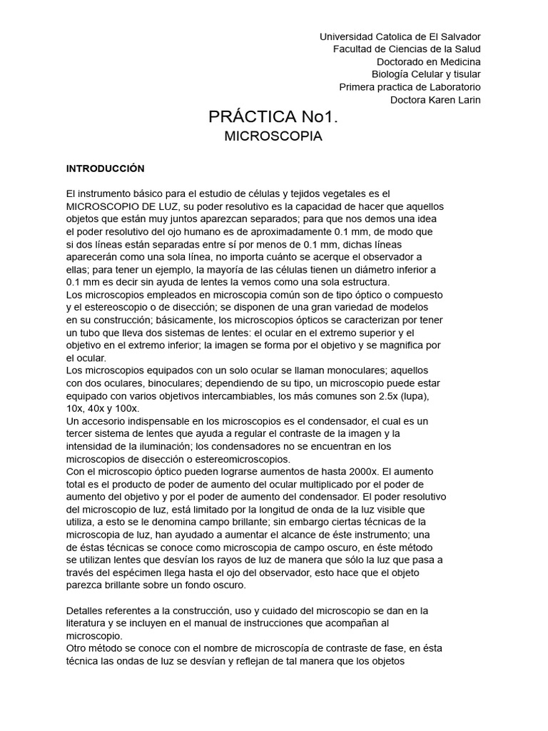 PRÁCTICA No1 El Microscopio | PDF | Microscopio | Óptica