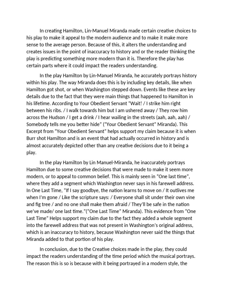 Hamilton Writing task | PDF | Hamilton (Musical)