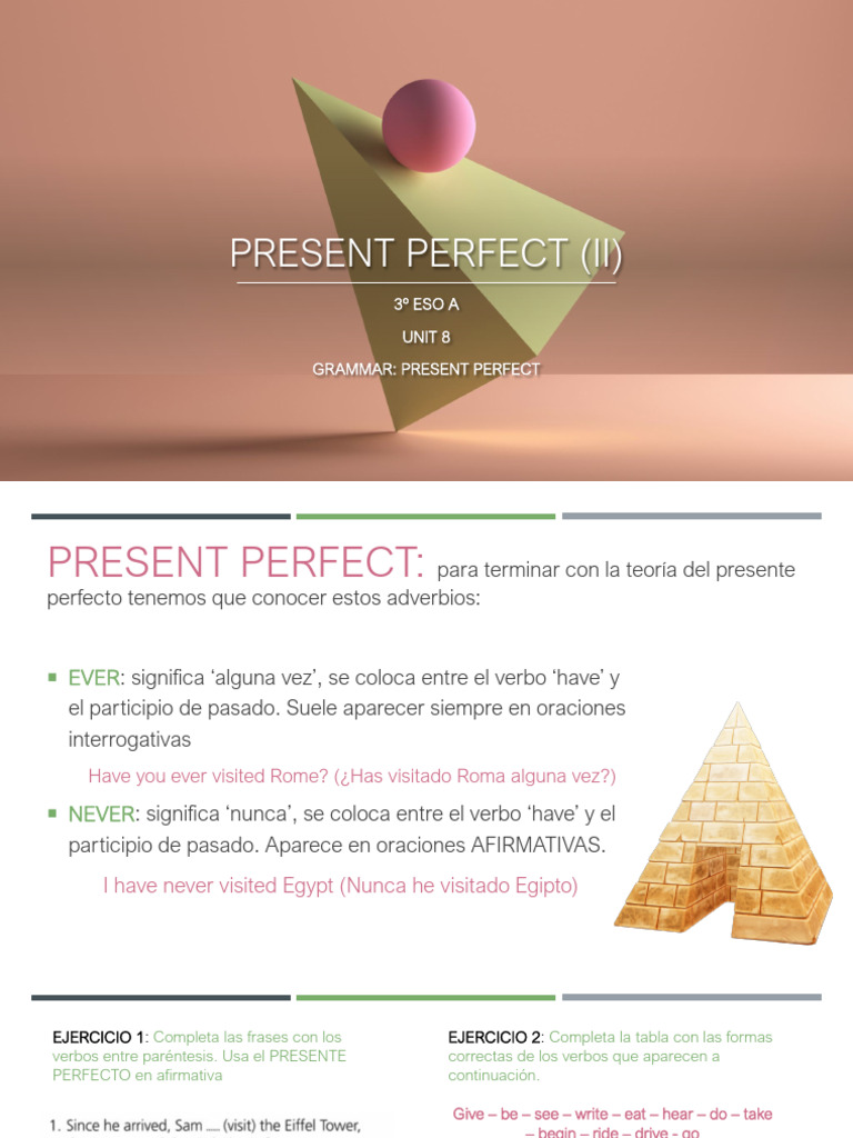 Ejercicios de Presente Perfecto en Inglés | PDF