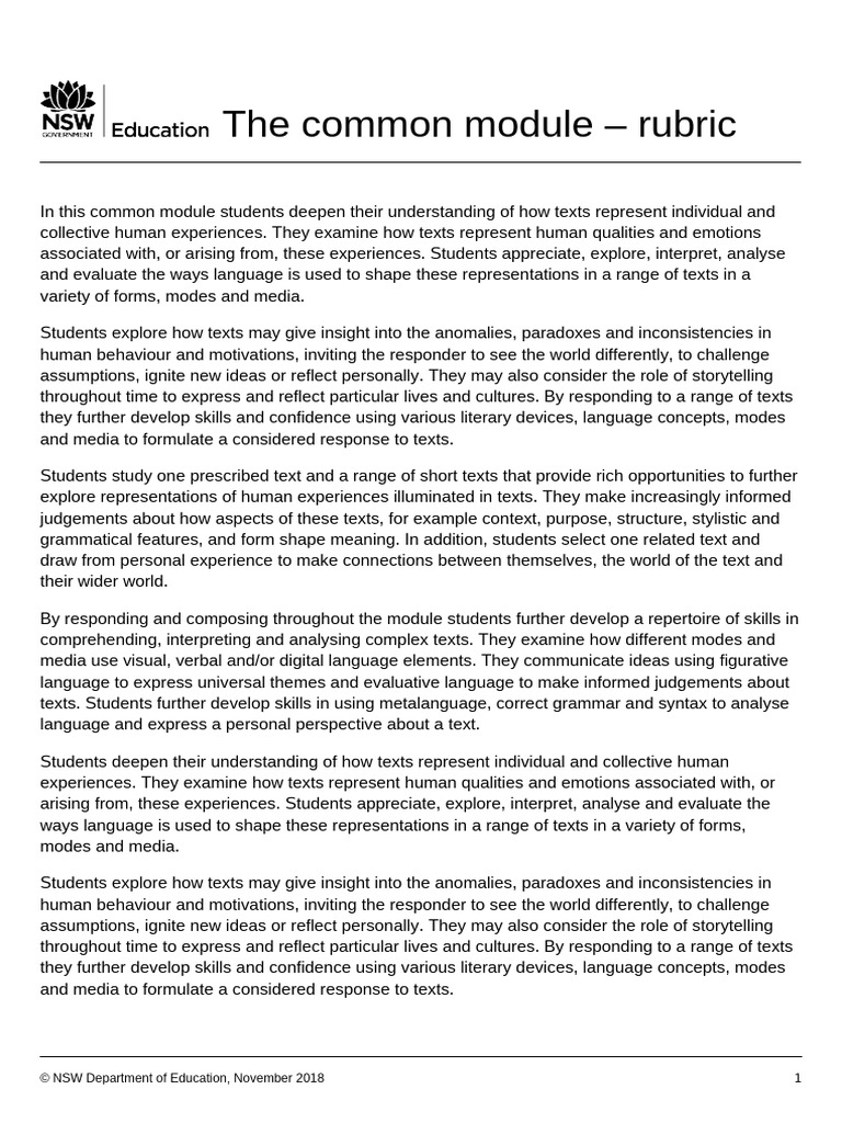 English Standard s6 Waste Land Resource 3 The Common Module Rubric ...