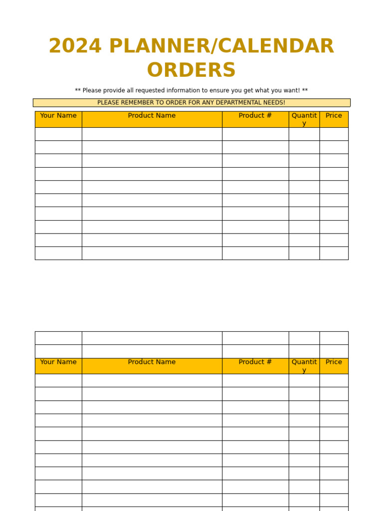 Planner Order | PDF