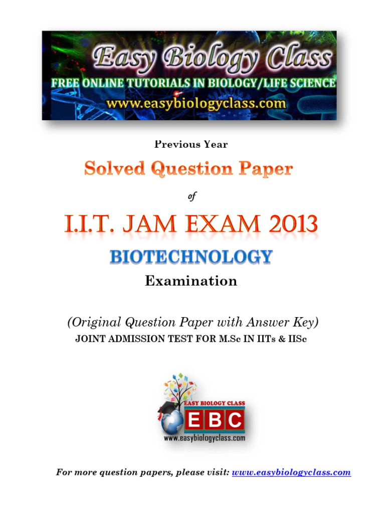 IIT JAM Biotechnology Question Paper | PDF | Tests | Standardized Tests