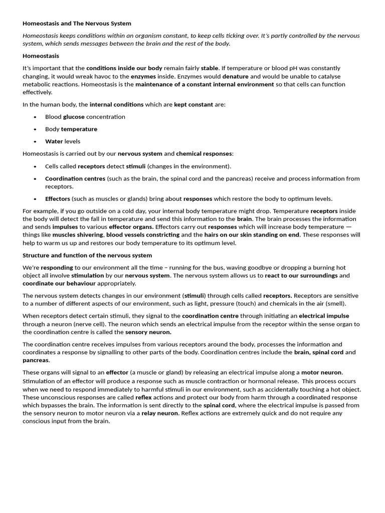 Homeostasis and The Nervous System | PDF | Stimulus (Physiology ...