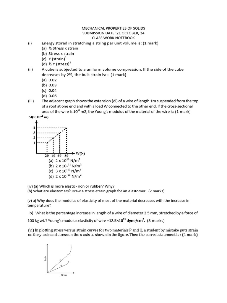 Mechanical Properties of Solids Homework | PDF | Deformation ...