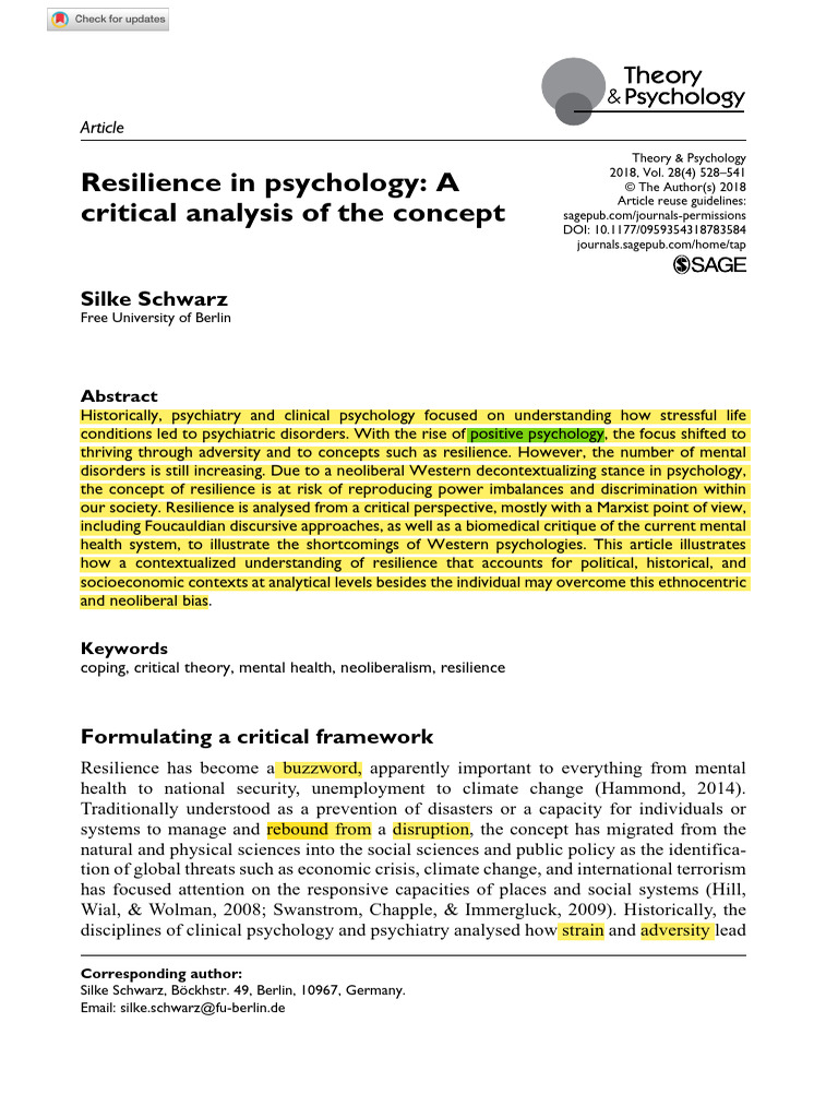 Resilience in Psychology | PDF | Psychological Resilience | Mental Disorder