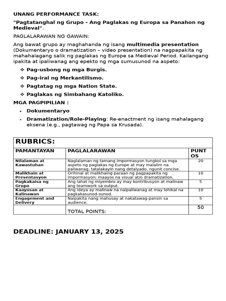 Unang Performance Task | PDF