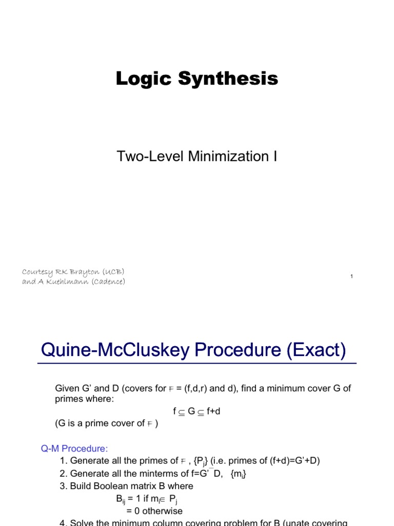 Quine Mccluskey Procedure For Logic Synthesis Pdf Logic Synthesis