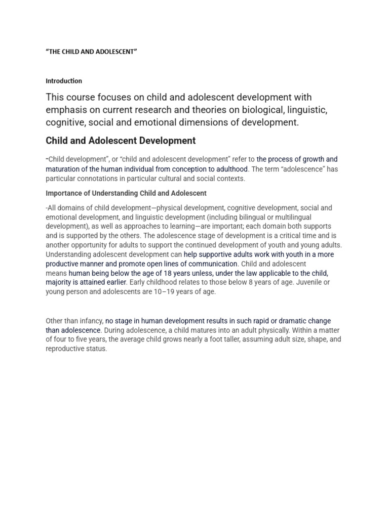 Child & Adolescent Development Course | PDF