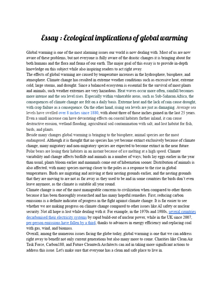 Essay - Ecological Implications of Global Warming | PDF | Climate ...